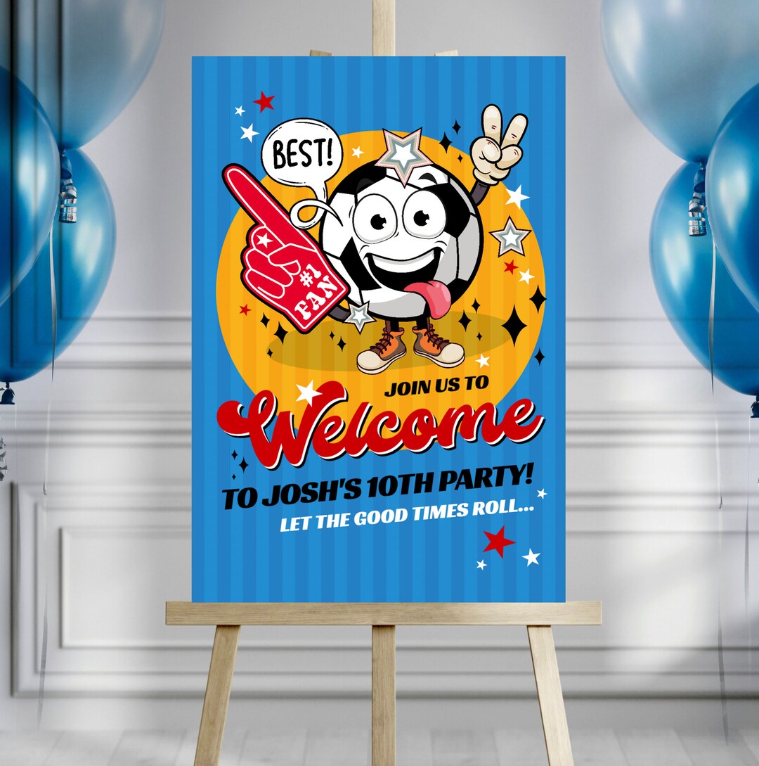 SOCCER Welcome Sign Football Birthday Sign Retro Football Party Poster ...