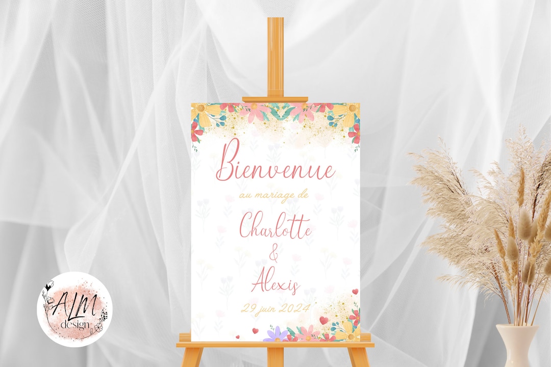 Custom Wedding Welcome Poster Printed Colorful Flower Multicolor Boho ...