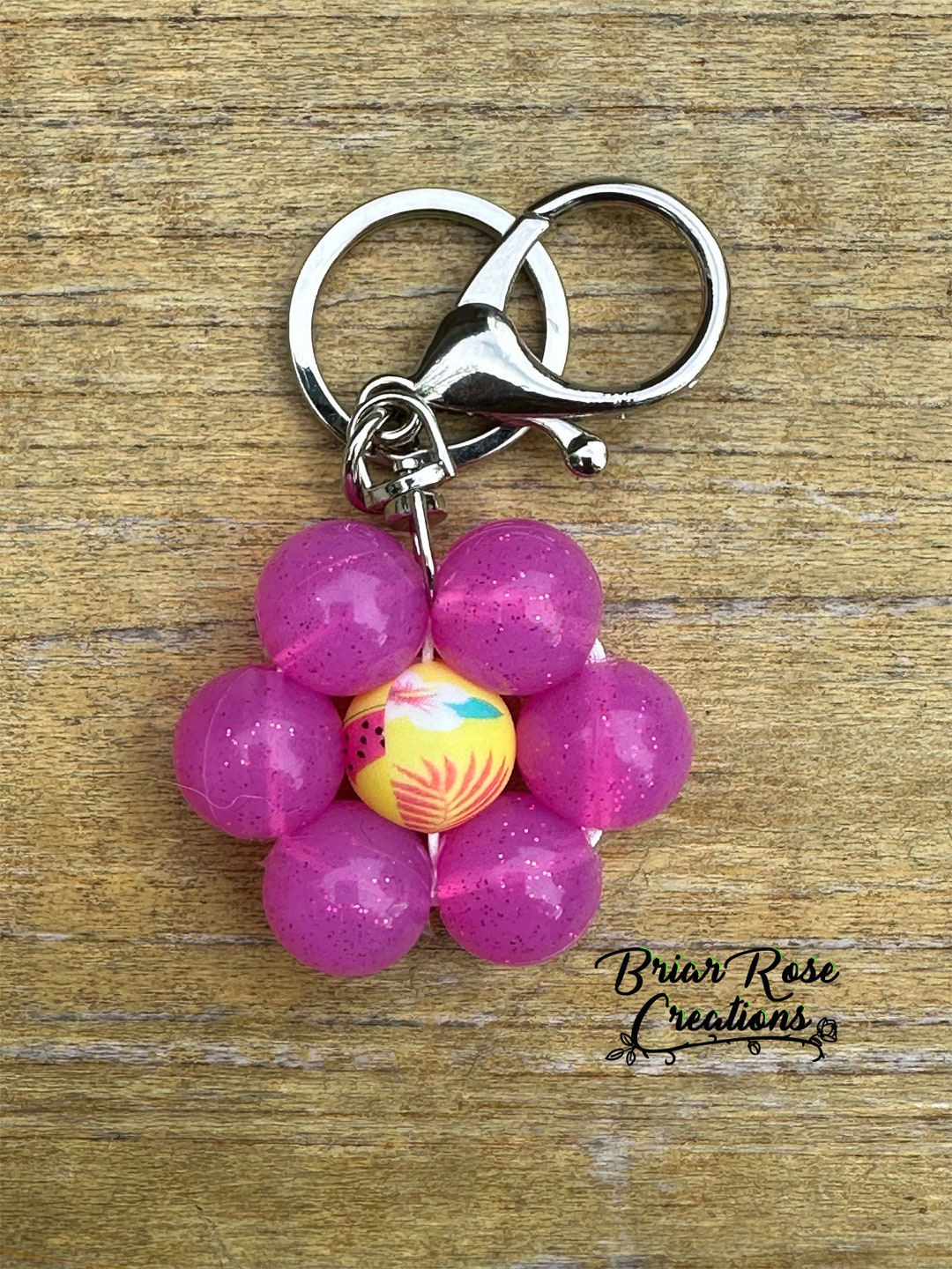 Hot Pink Flower Keychain - Etsy