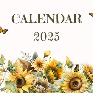 2025 Sunflower Calendar | Printable Digital Download | Bright and ...