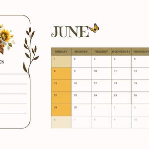 2025 Sunflower Calendar | Printable Digital Download | Bright and ...