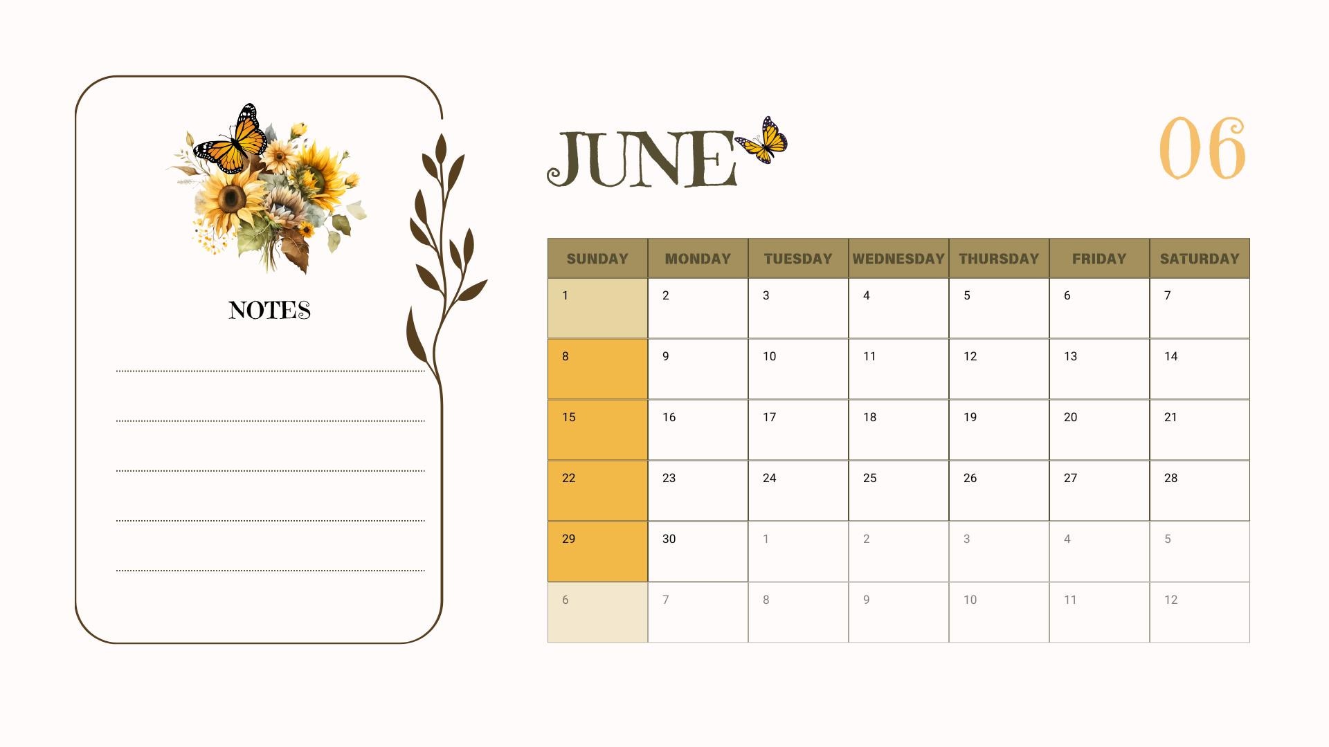 2025 Sunflower Calendar | Printable Digital Download | Bright and ...