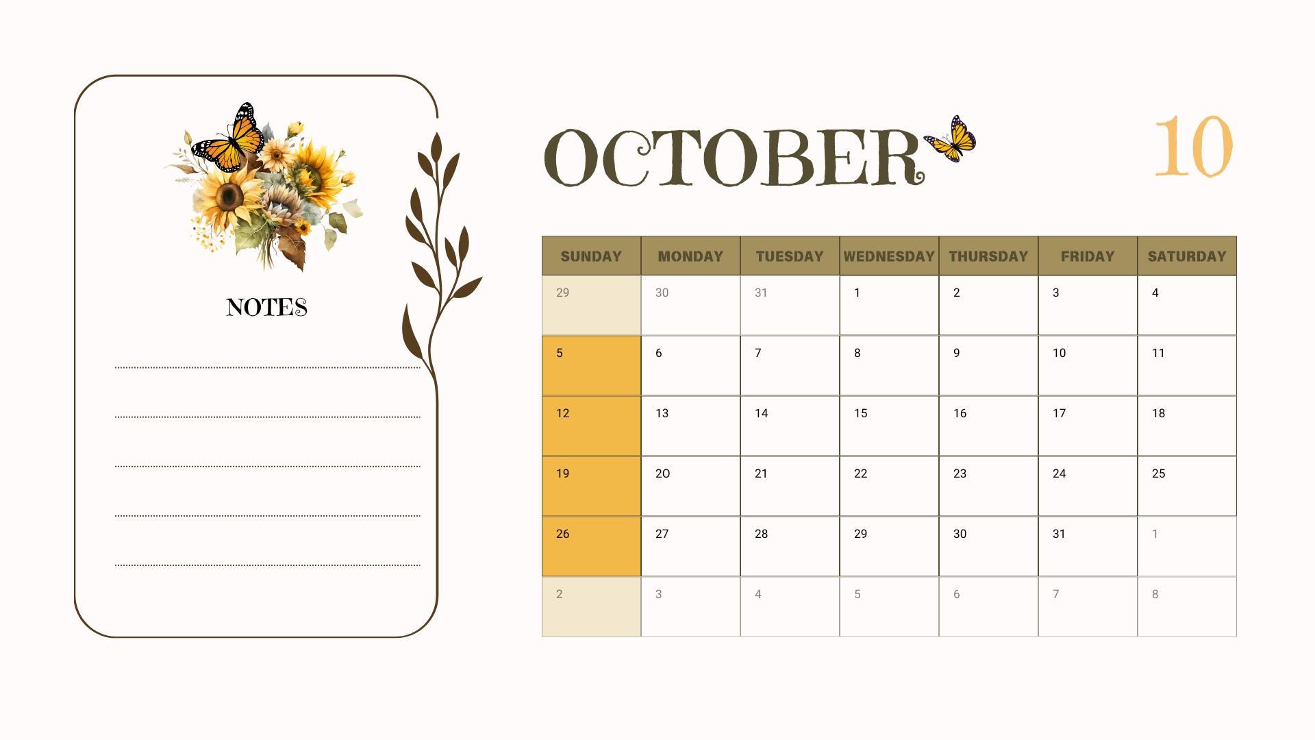 2025 Sunflower Calendar | Printable Digital Download | Bright and ...