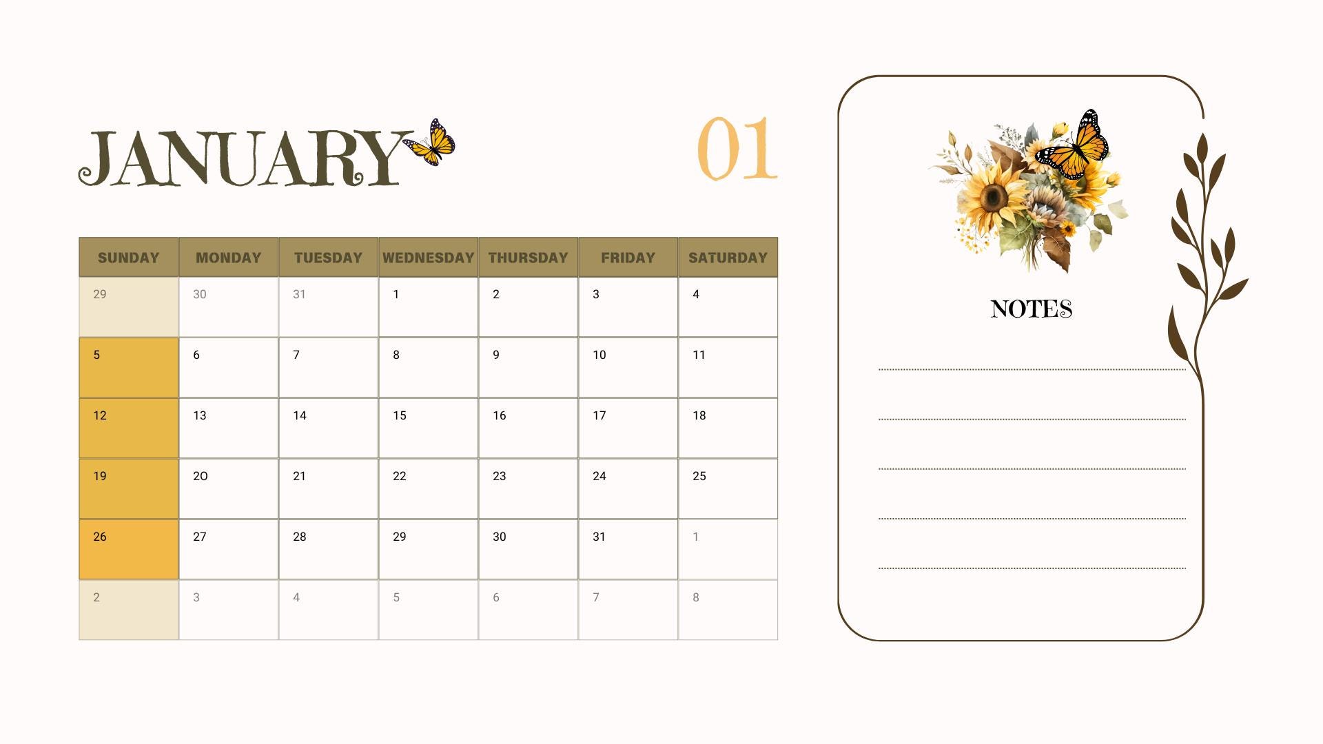 2025 Sunflower Calendar | Printable Digital Download | Bright and ...