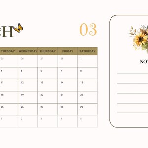 2025 Sunflower Calendar | Printable Digital Download | Bright and ...