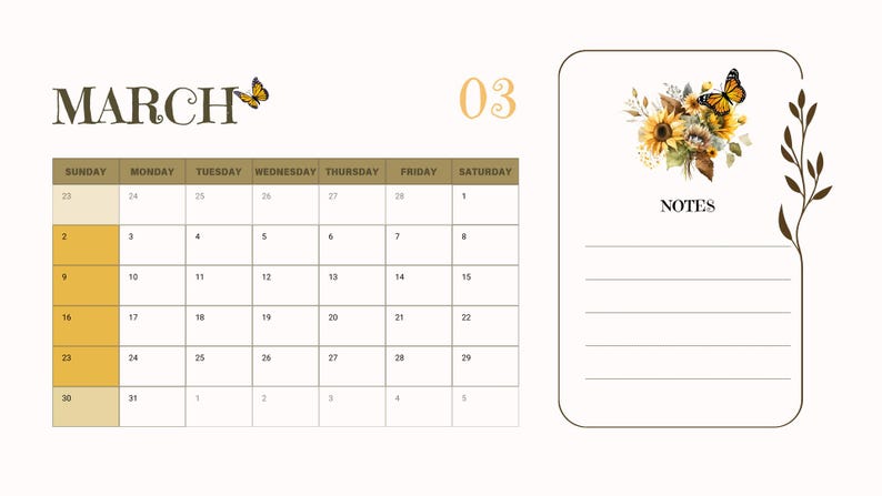 2025 Sunflower Calendar | Printable Digital Download | Bright and ...