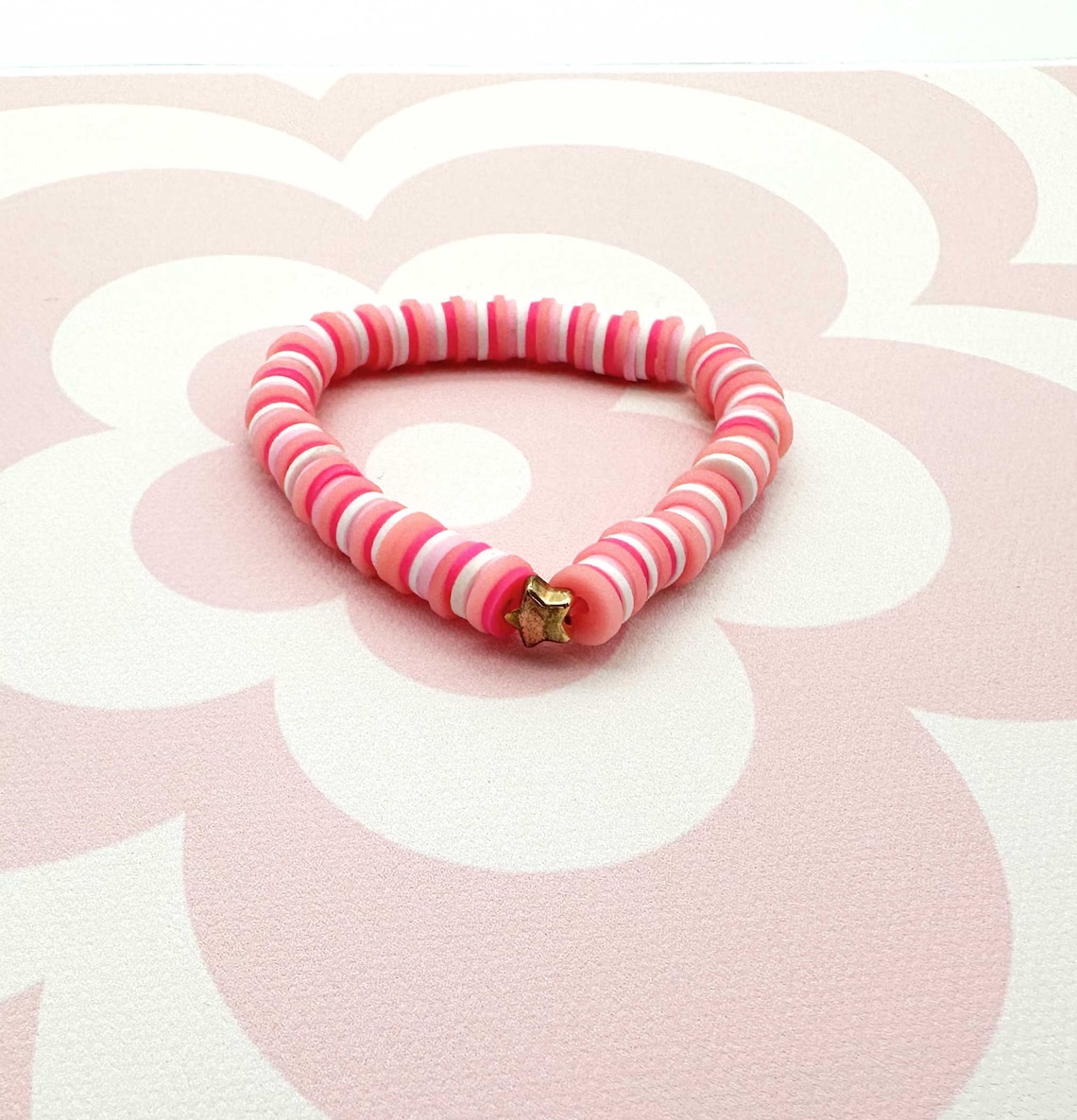 Pastel Clay Beaded Bracelet, Clay Star Bracelet, Pink Clay Bracelet ...