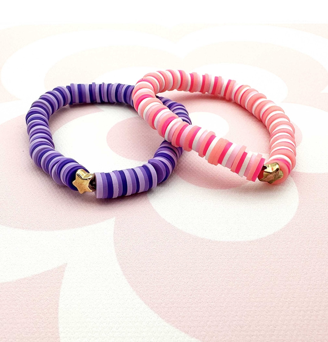Pastel Clay Beaded Bracelet, Clay Star Bracelet, Pink Clay Bracelet ...