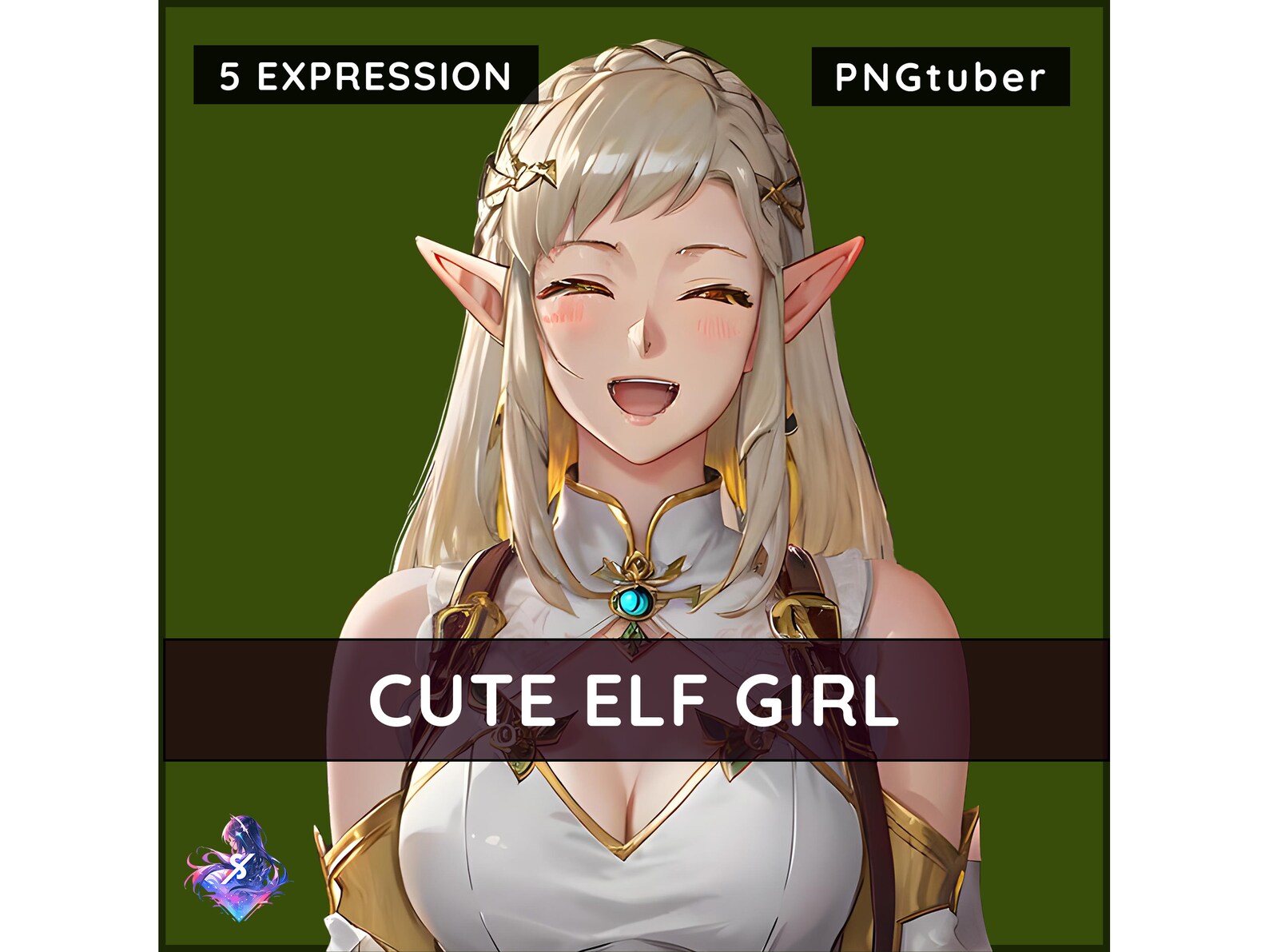 PNGTUBER Cute ELF Girl Vtuber 5 Expressions Premade Female Streamer ELF ...
