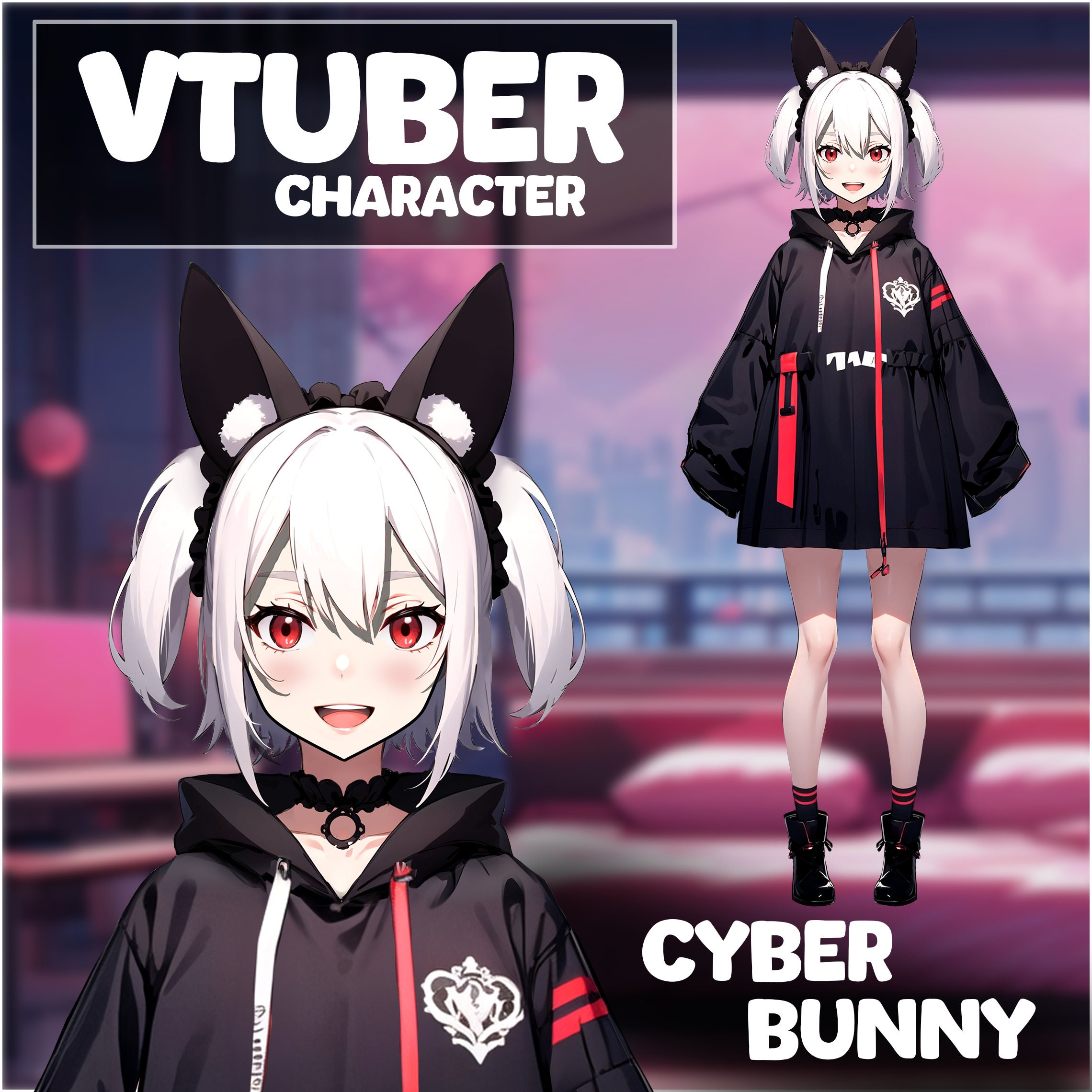 Vtuber - Cyber Bunny Girl Live2d Vtuber Full Body Model, Vtube Studio ...