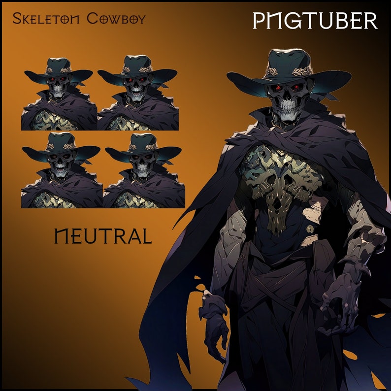 Pngtuber Skeleton Cowboy With 1 Expression - Premade Pngtuber Skeleton ...