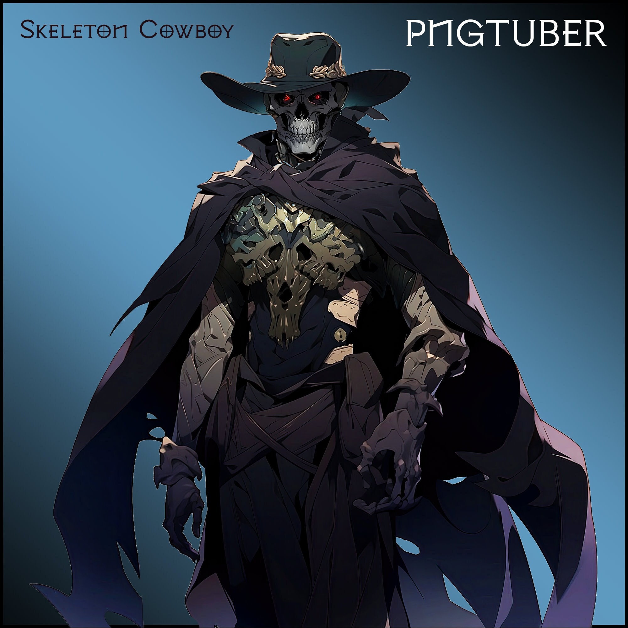 Pngtuber Skeleton Cowboy With 1 Expression - Premade Pngtuber Skeleton ...