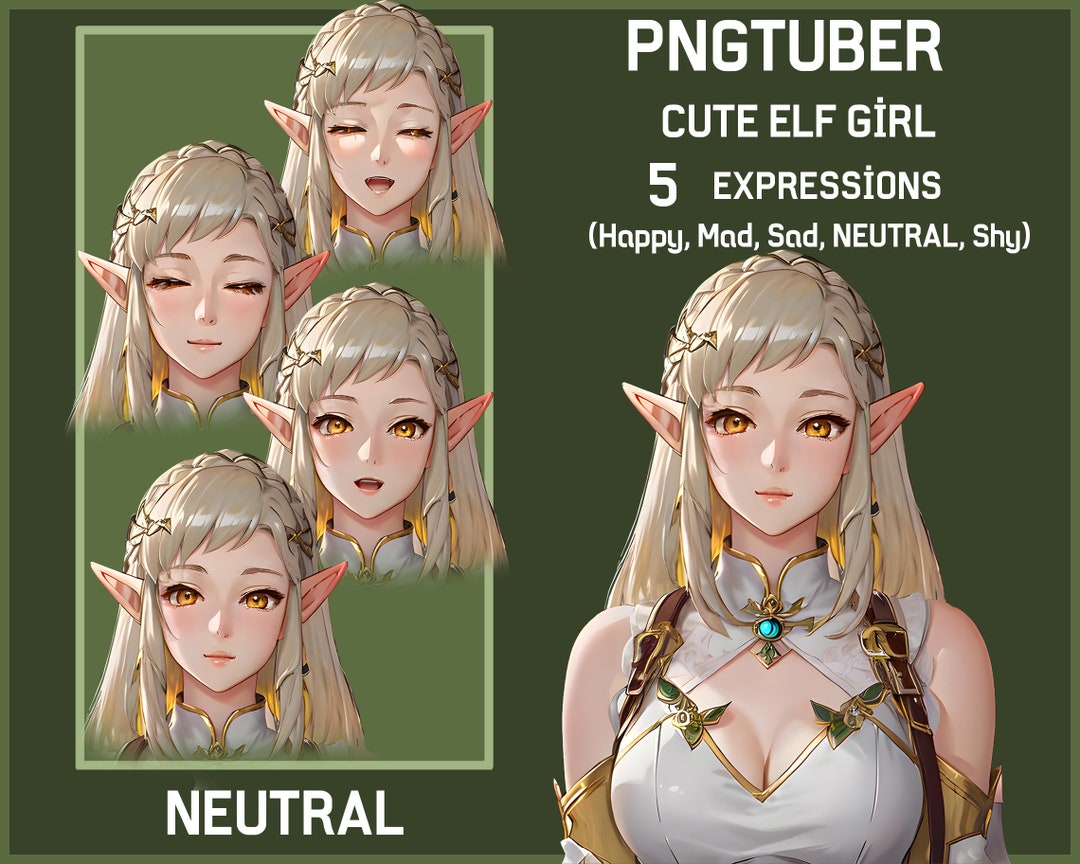 PNGTUBER Cute ELF Girl Vtuber 5 Expressions Premade - Etsy