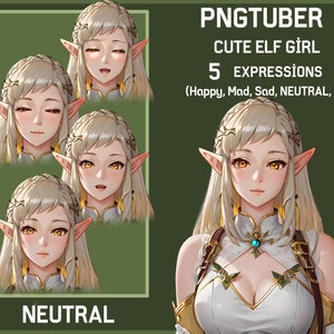 PNGTUBER - Cute ELF Girl - Vtuber - 5 Expressions - Premade - Female ...