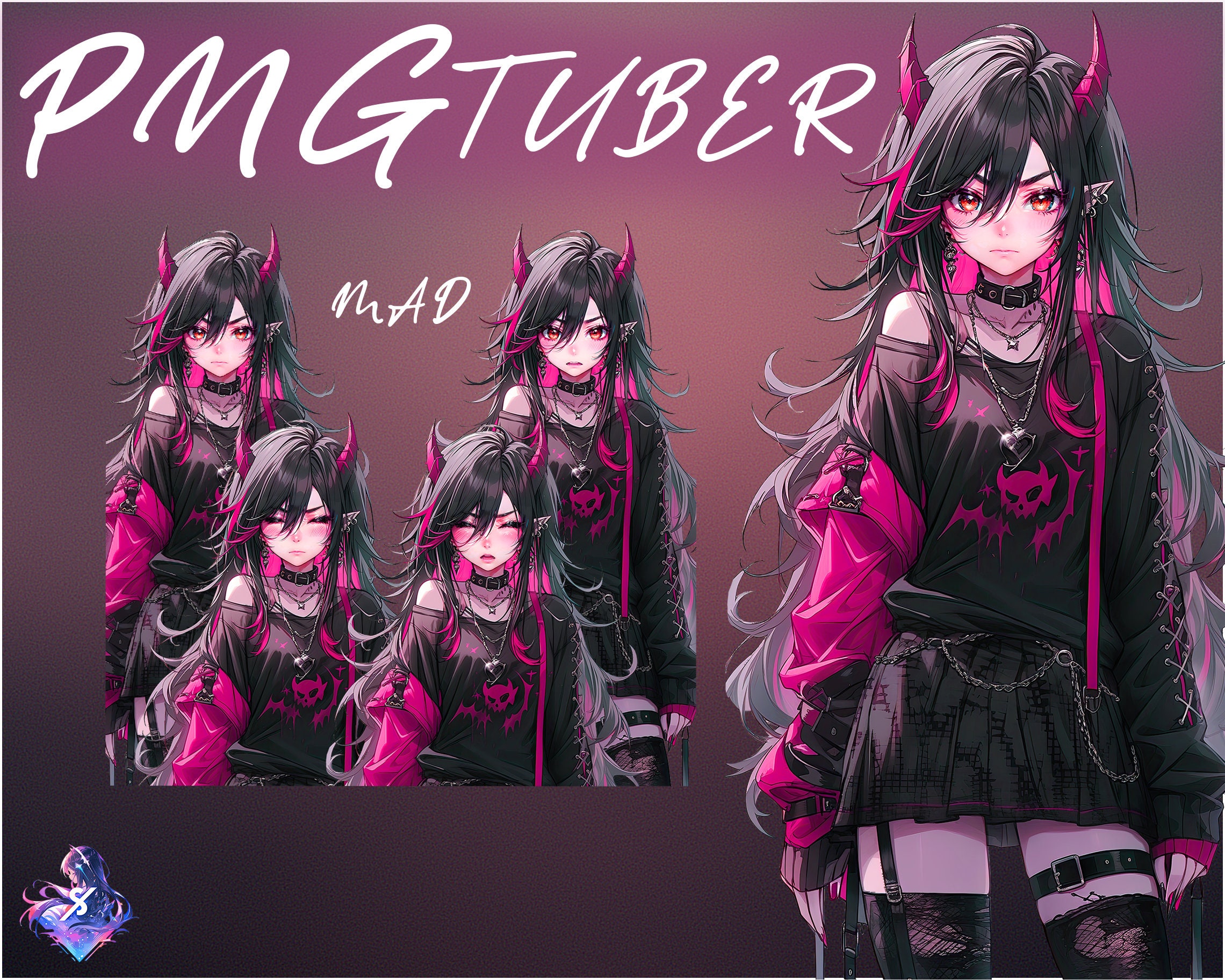 PNGTUBER Cute Goth Girl Vtuber 5 Expressions Premade - Etsy Australia