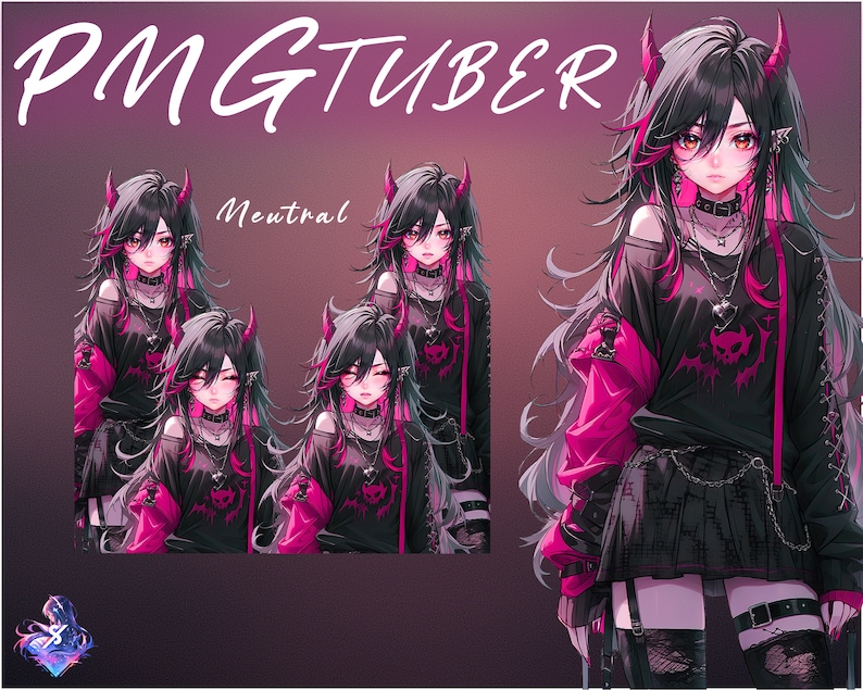 PNGTUBER Linda chica gótica Vtuber 5 Expresiones Prefabricada Streamer femenina Gótica Modelo 2D ...