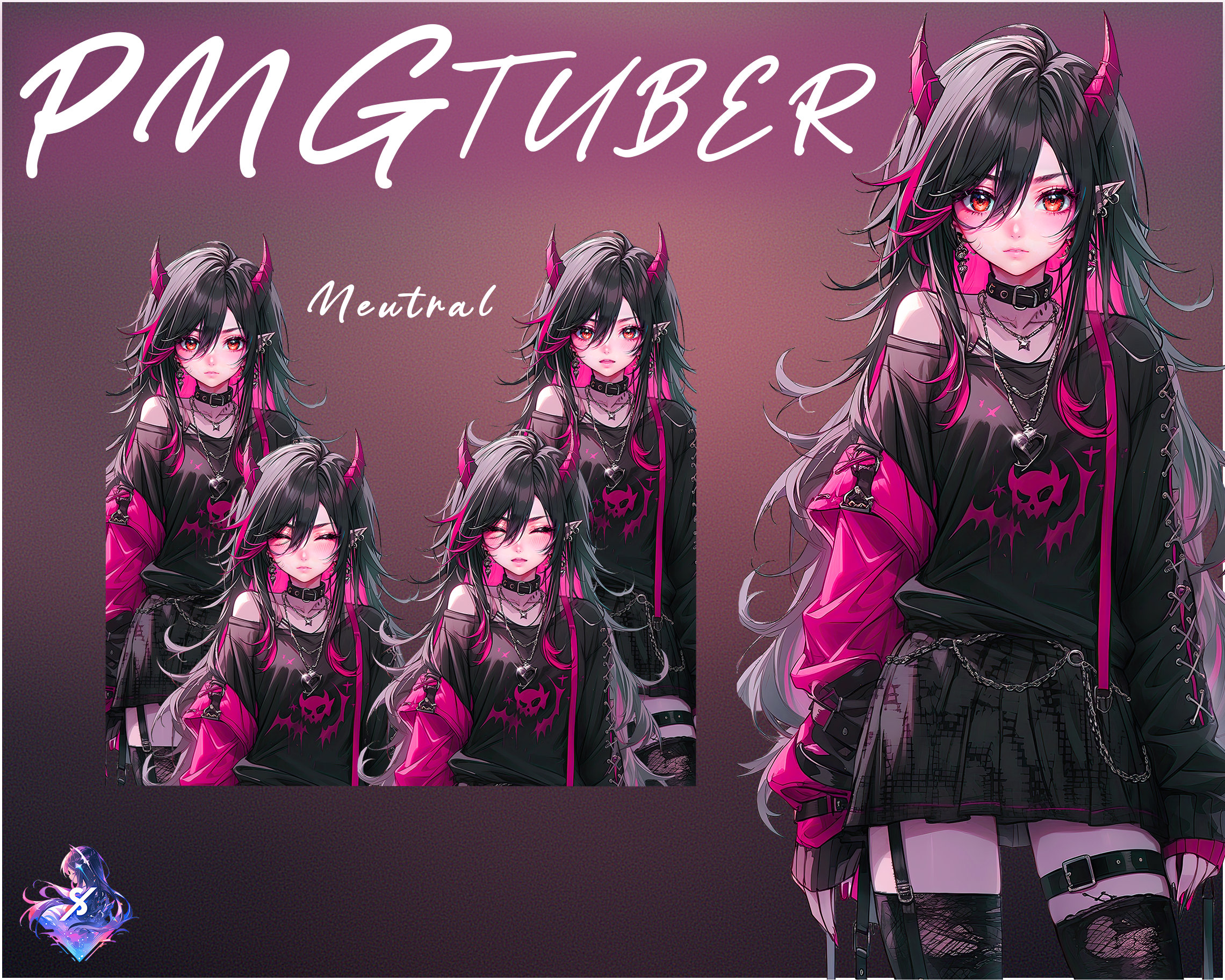 PNGTUBER Linda chica gótica Vtuber 5 Expresiones Streamer femenino ...