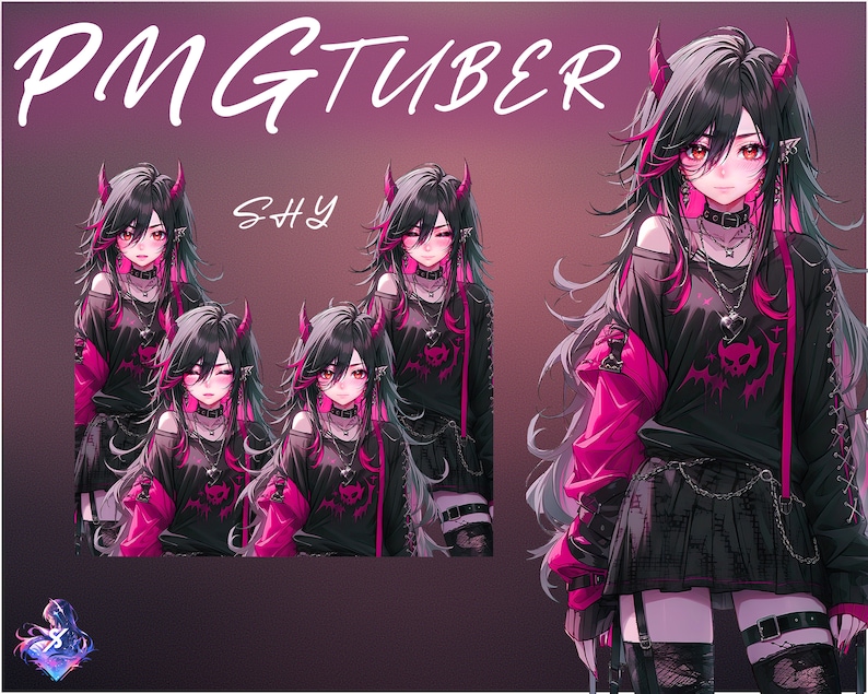 PNGTUBER Linda chica gótica Vtuber 5 Expresiones Prefabricada Streamer femenina Gótica Modelo 2D ...