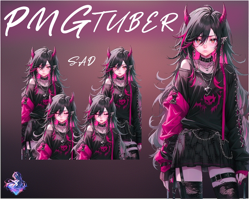 PNGTUBER Linda chica gótica Vtuber 5 Expresiones Prefabricada Streamer femenina Gótica Modelo 2D ...