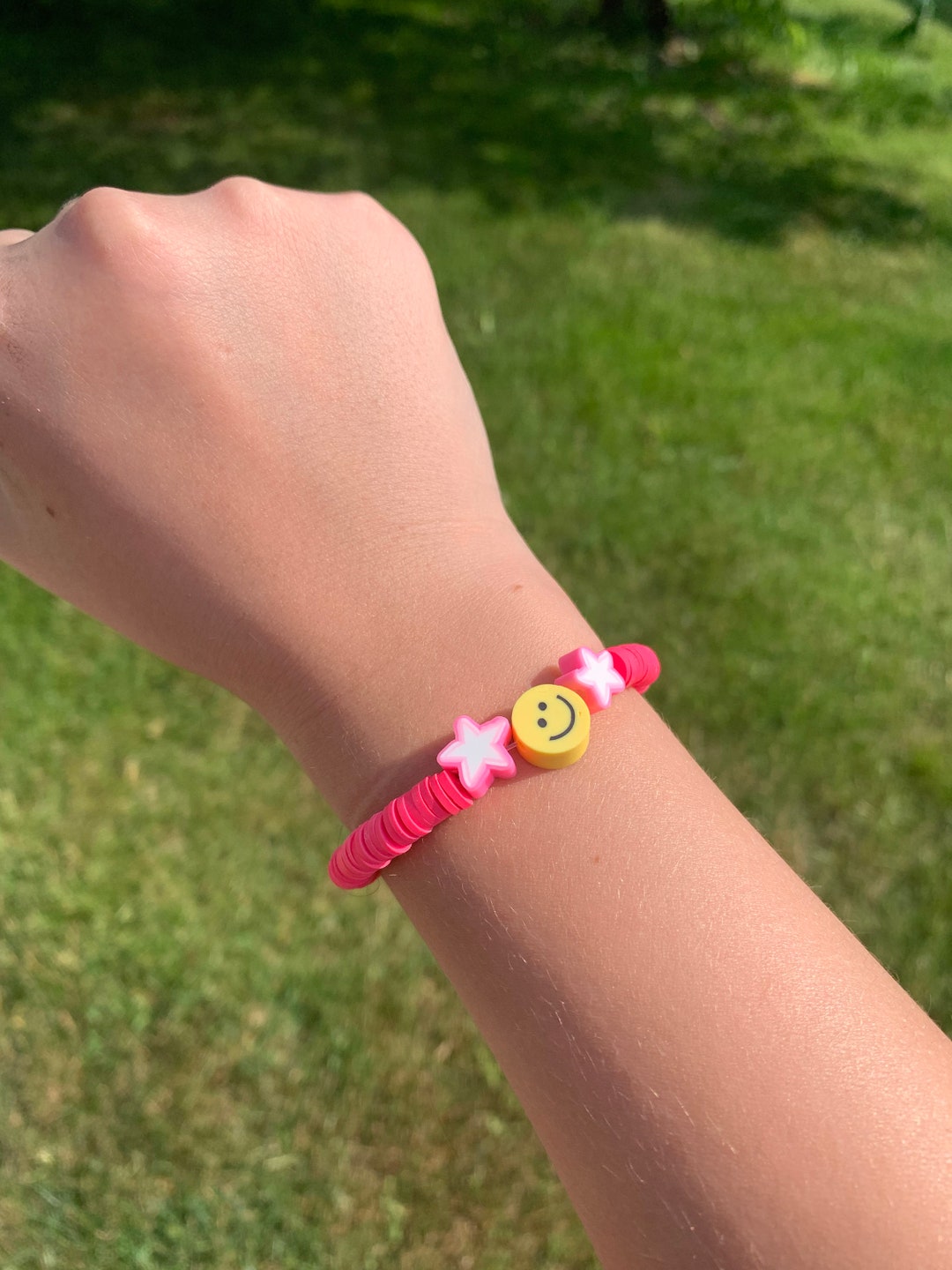 Hot Pink Smiley Face Bracelet - Etsy