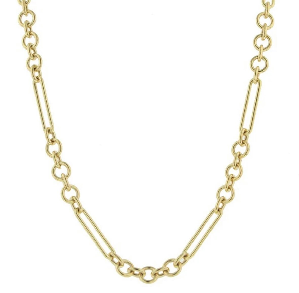 Mixed Link Chain Necklace 14K Gold Elongated Oval Link Chain 14K Chunky ...