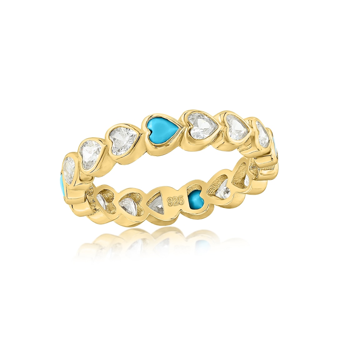 Turquoise Heart Bezel Eternity Band 925 Silver Bezel Heart Shape ...
