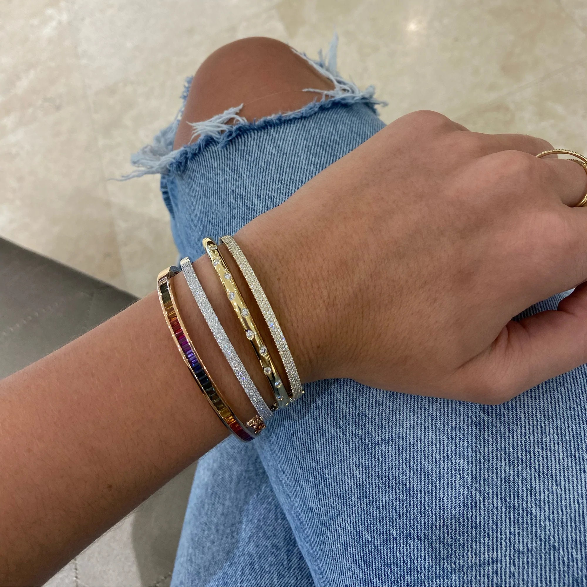 Pave Diamond Bangle 14K VS 3 Row Pave Diamond Bangle Micro Pave Natural ...