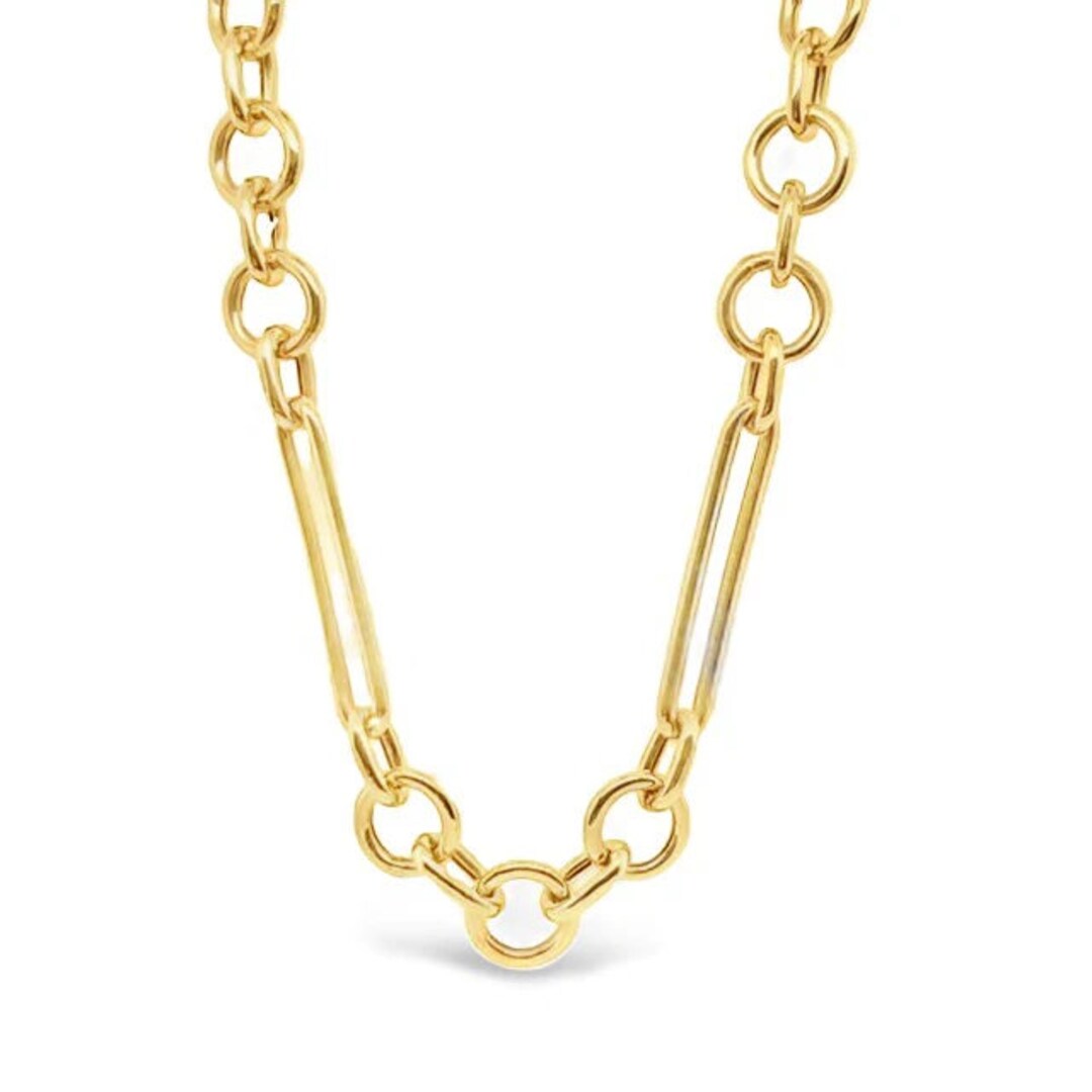 Mixed Link Chain Necklace 14K Gold Elongated Oval Link Chain 14K Chunky ...