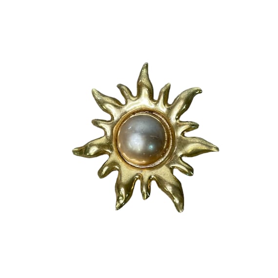 Beautiful Vintage Celestial Gold Sun Brooch with pear… - Gem