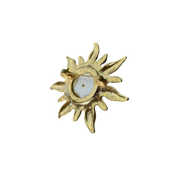 Beautiful Vintage Celestial Gold Sun Brooch with pear… - Gem