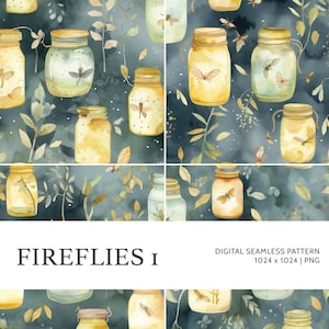 Fireflies 1 Digital Seamless Pattern, Tiling Pattern, Wallpaper Boho, Floral, Watercolor for ...