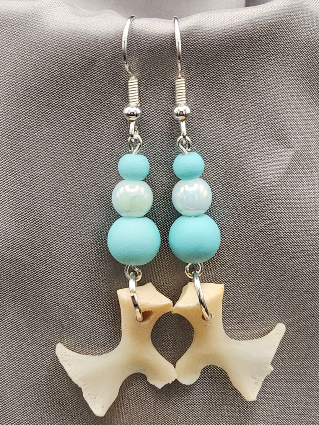 Genuine Turtle Pelvis Bone and Pale Blue Glass Pearl Bead Hook Earrings ...