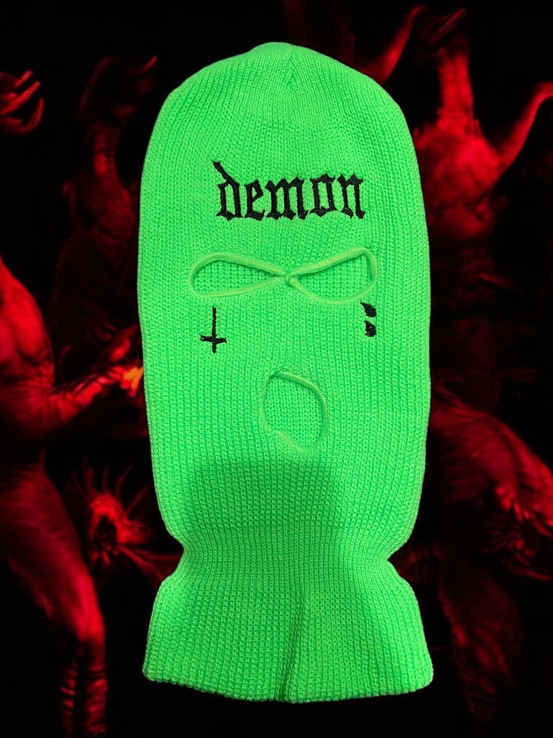 Lime Green Ski Mask Demon Upside Down Cros Tear Drops Lime Green ...