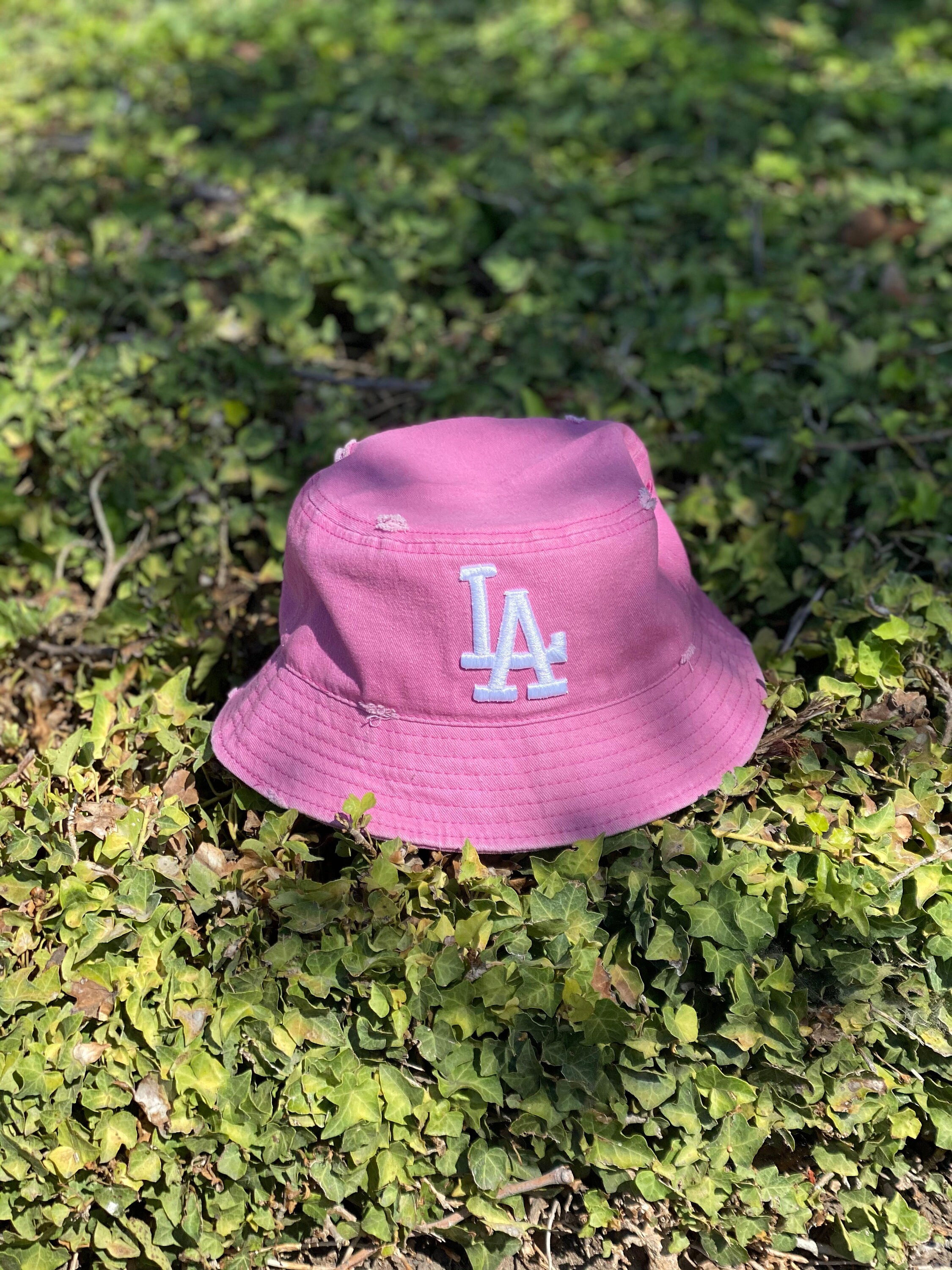 Light Pink Distressed Dodgers Los Angeles Hat Light Pink Bucket Hat Los ...