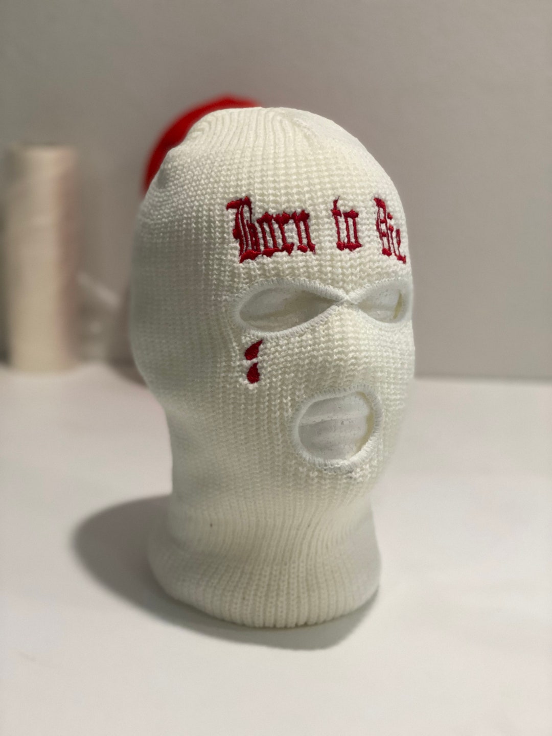 Born to Die Ski Mask White Balaclava Custom Ski Mask Tear Drops 3 Hole ...