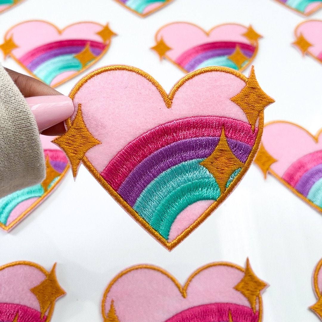 Pink Rainbow Heart Patch Iron on Patches Sew on Appliqué for Trucker ...