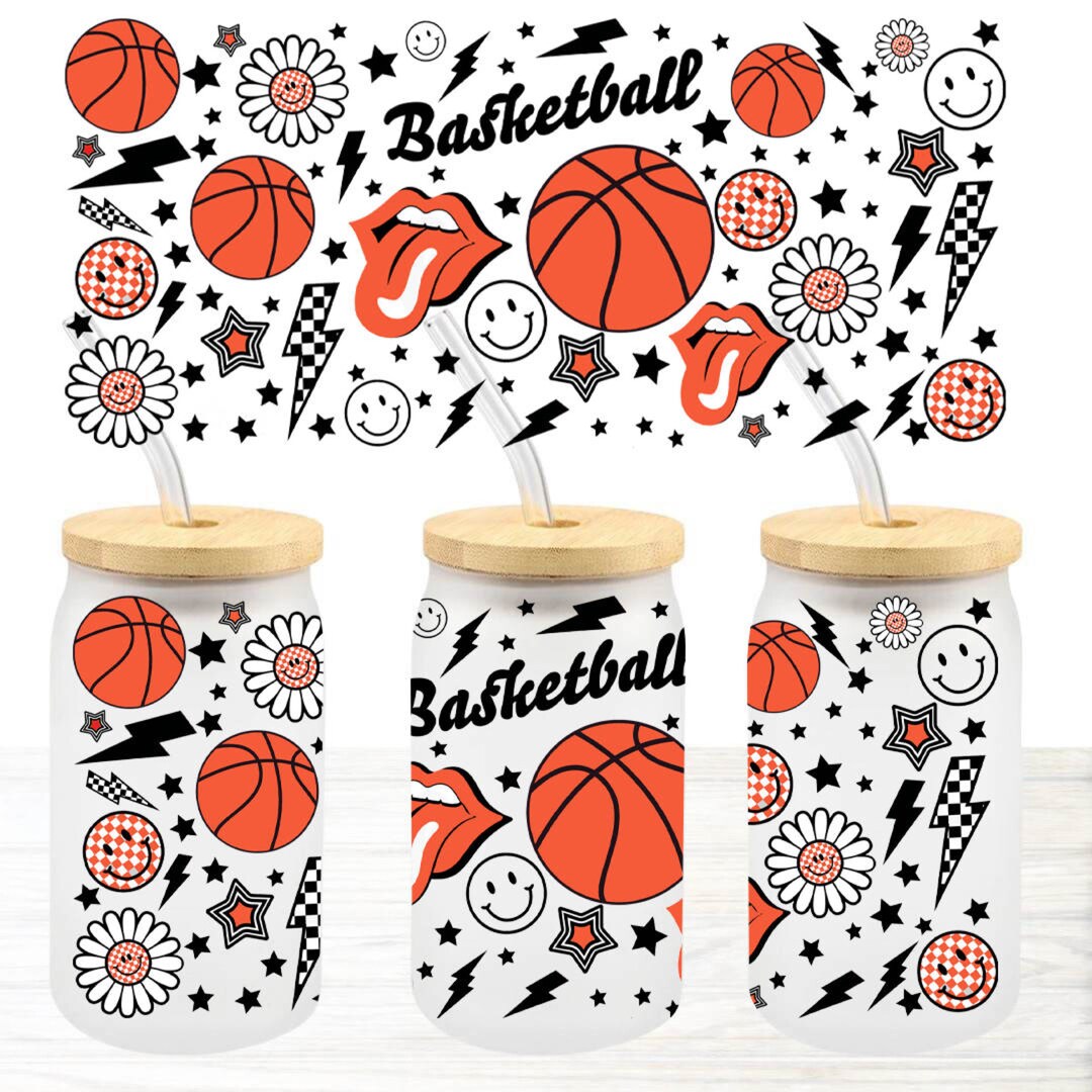 Basketball 16oz Libbey Glass Can Wrap, Cup Wrap, Ready to Apply, No ...