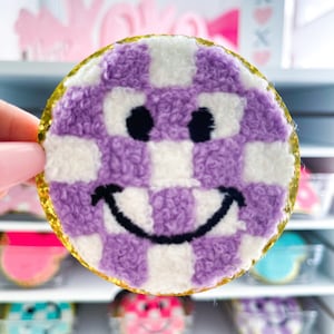 Iron on Embroidery Checker Patch Checkered Smiley Chenille Patch ...