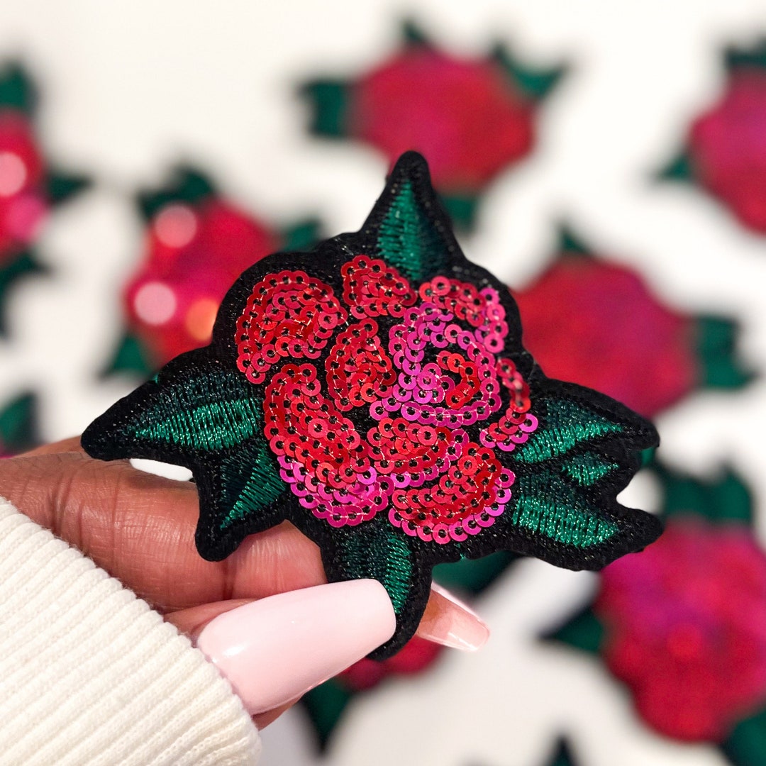 Red Rose Patch Iron-on Patch DIY Embroidery Patch Small Retro Rose for ...