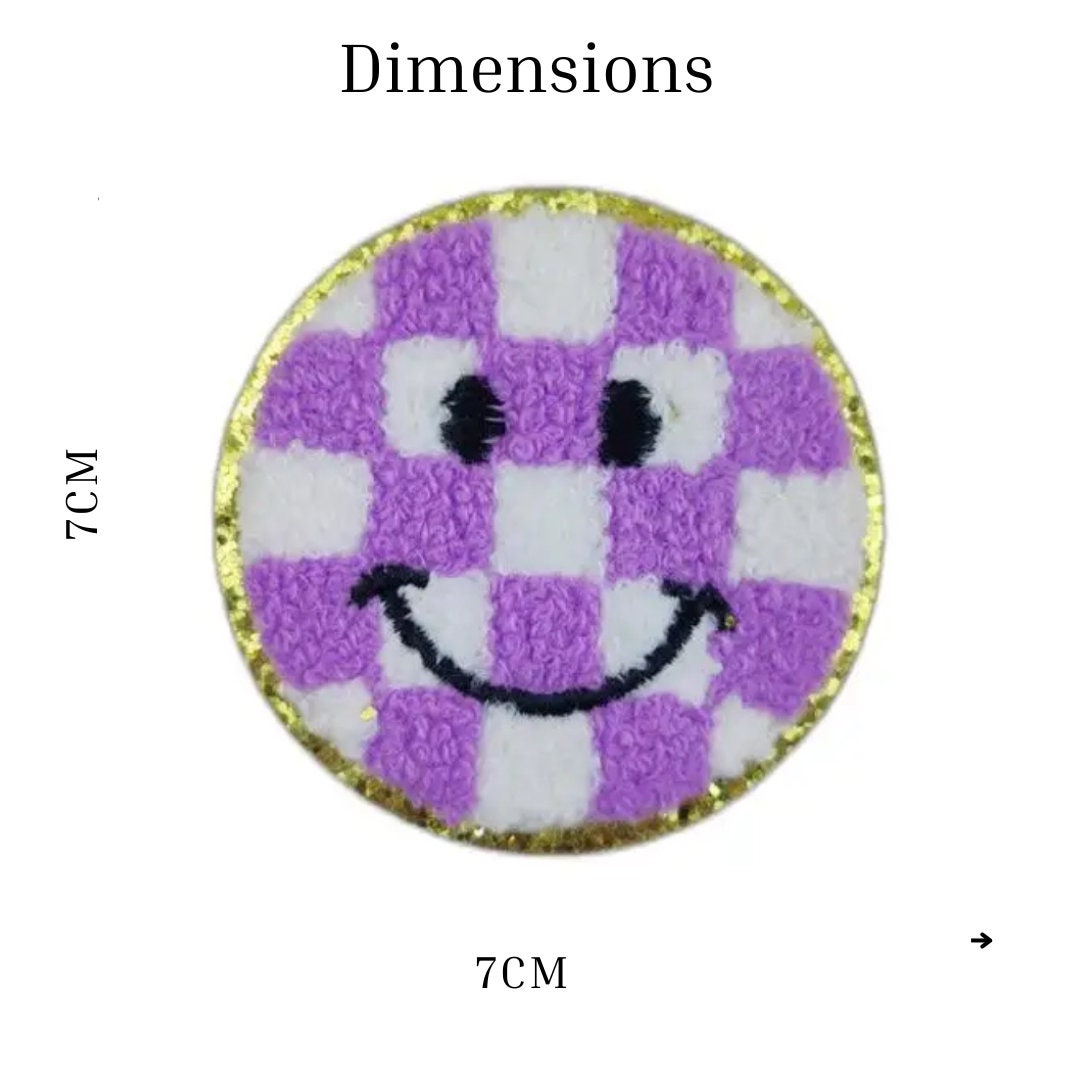 Checkered Smiley Chenille Patch for Backpack Happy Face Patch ...