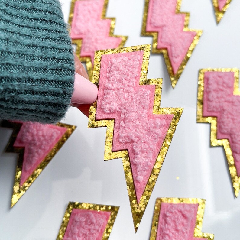 Gold Glitter Lightning Bolt Chenille Patch Iron-on for Sweatshirt Bag ...
