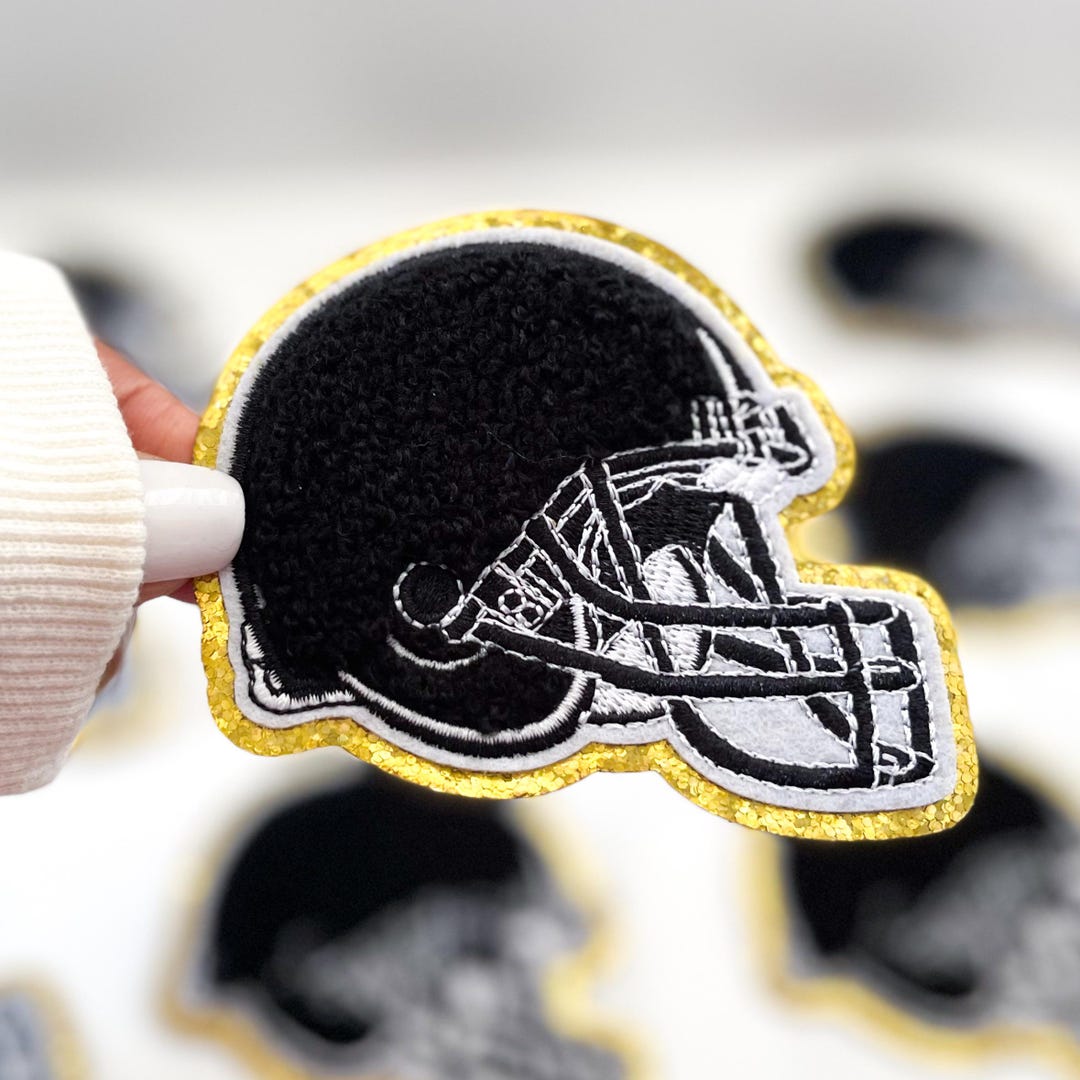 Black Football Helmet Chenille Iron on Patch Chenille Football Helmet ...