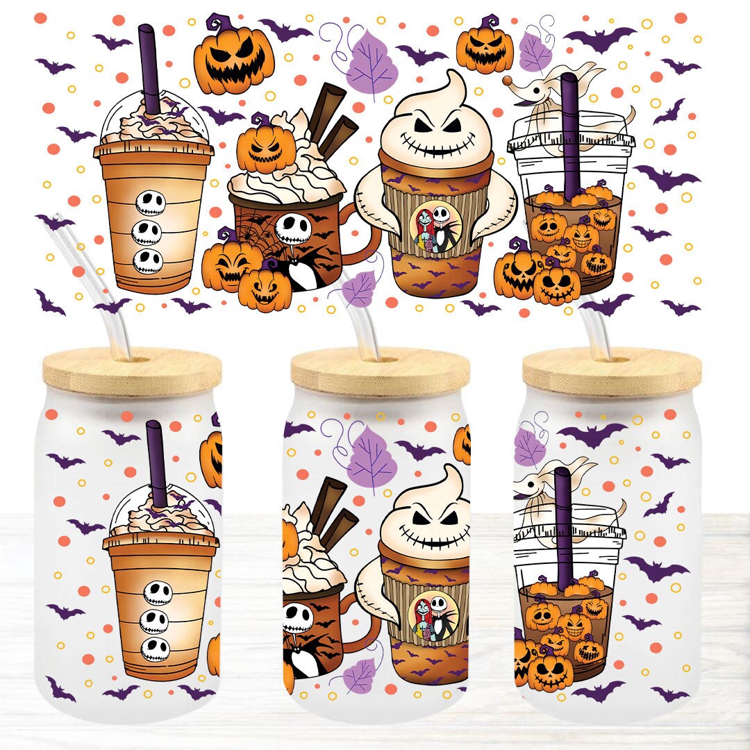 Halloween UV DTF Glass Can Wrap, Cup Wrap for 16oz Libbey, Ready to Apply, No Heat Needed ...