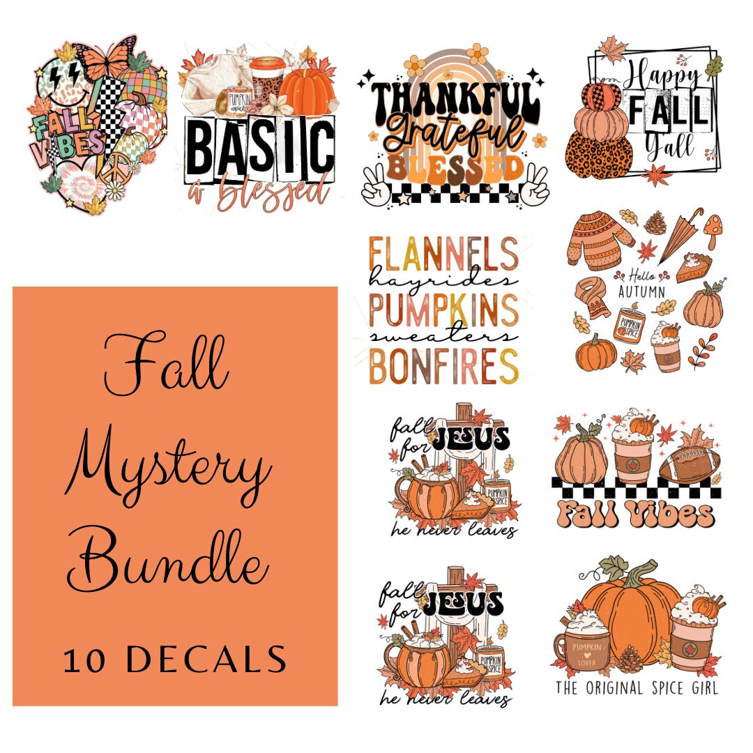 Fall Mystery Bundle, 10 Cute Fall UV DTF Glass Stickers, Cup Decals for ...