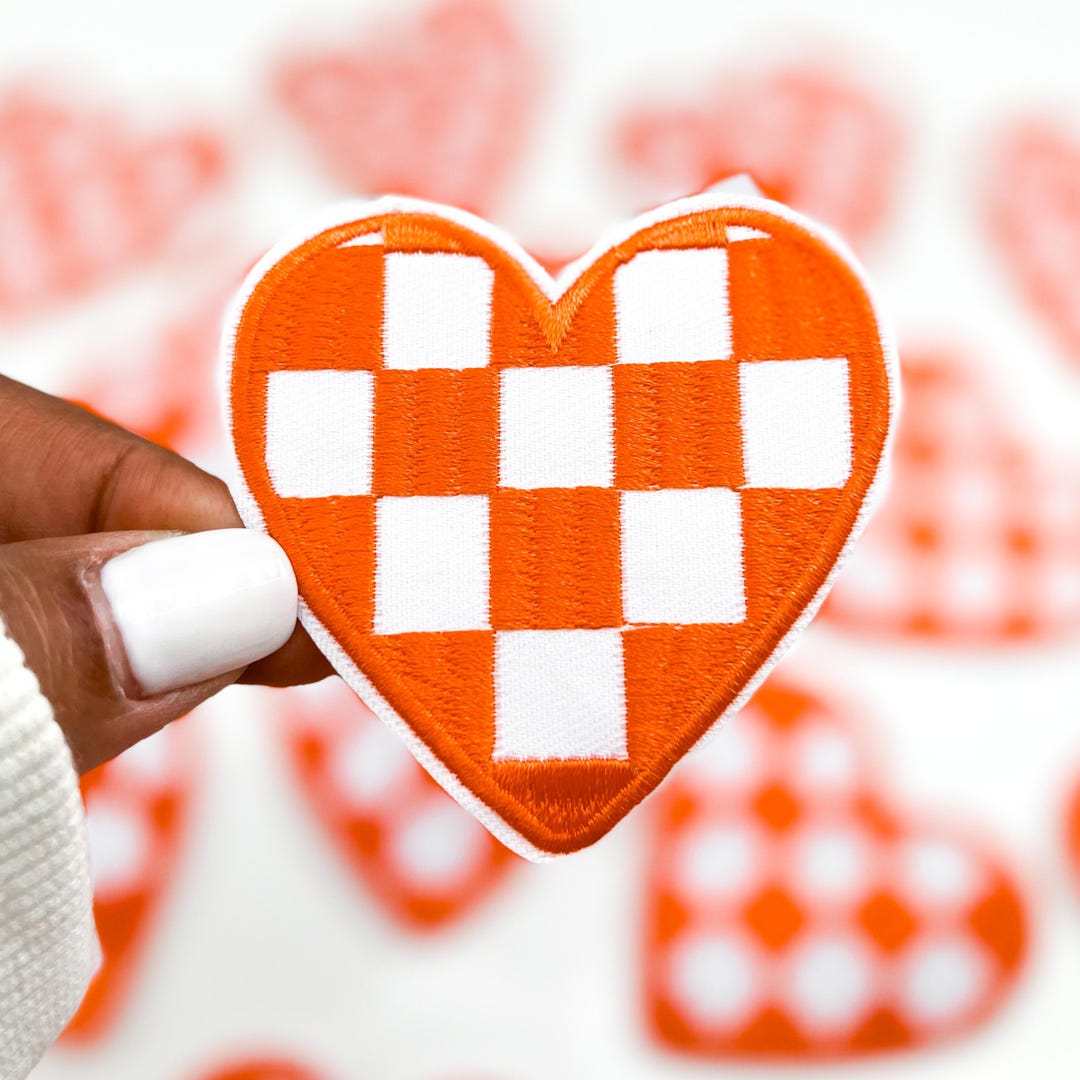 Trucker Hat Patches Orange and White Checkered Heart Patch Girly ...