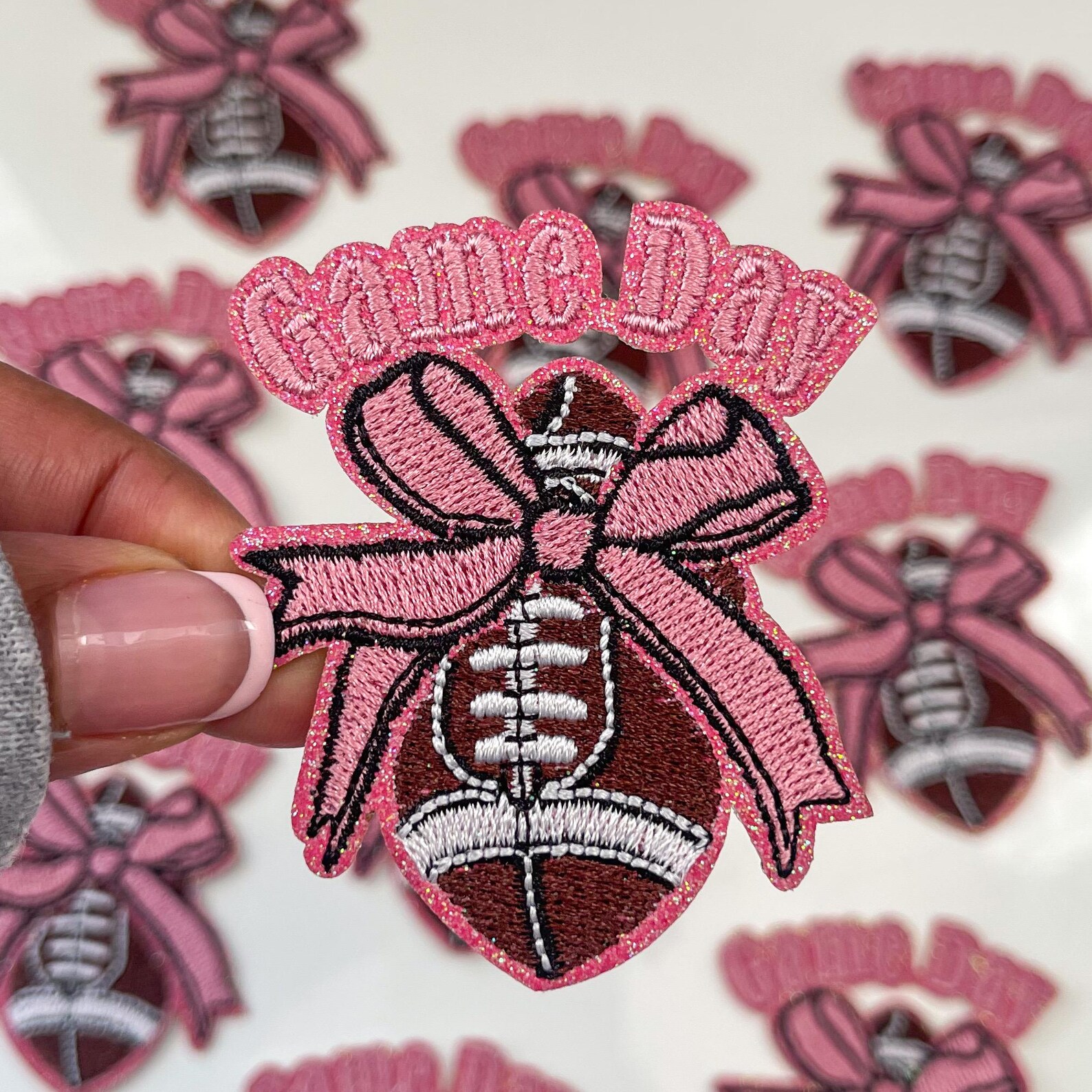 Football Chenille Patch Orange Bow Game Day Hat Patches for Gameday ...