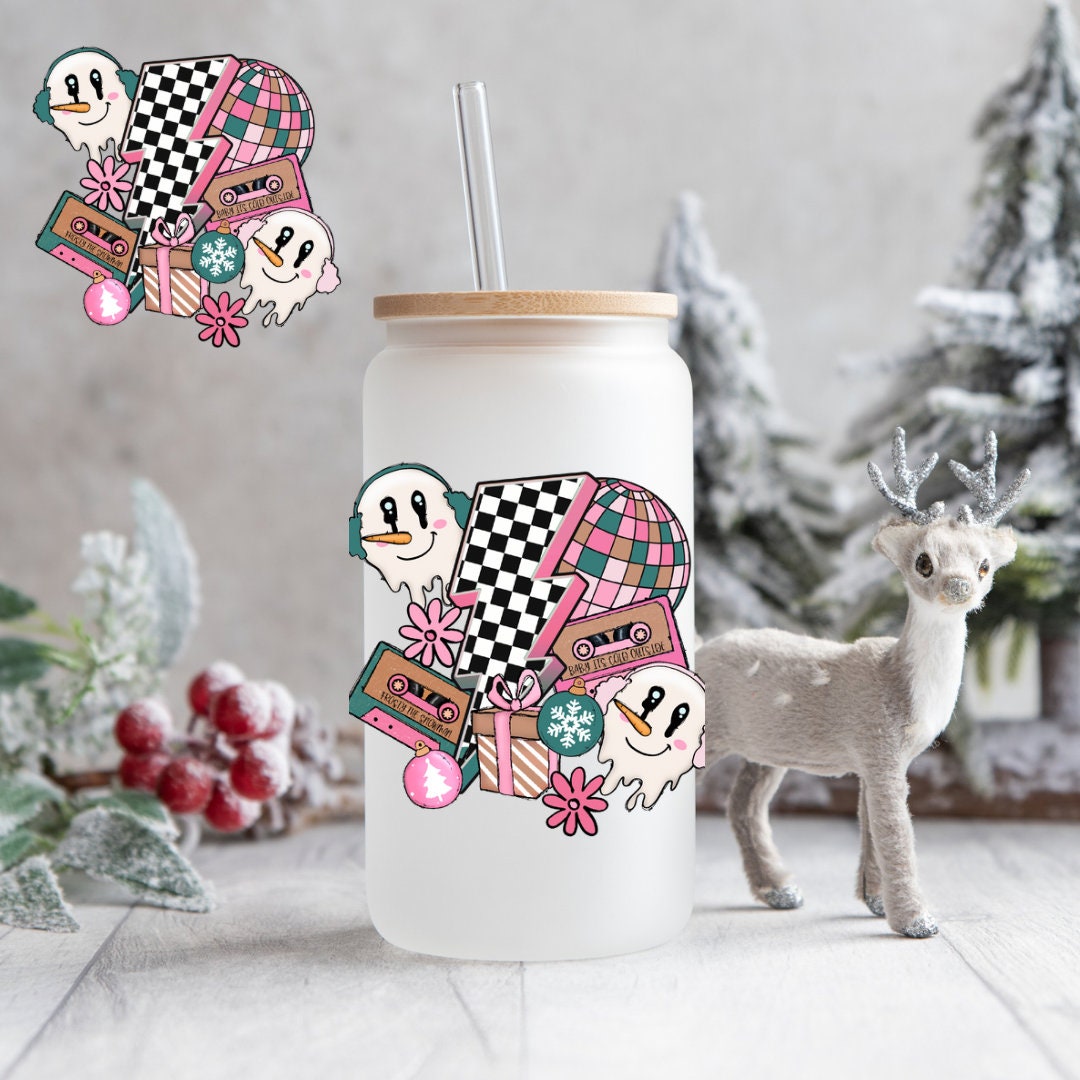 Frosty the Snowman UV DTF Glass Sticker, Retro Christmas Cup Decal for ...