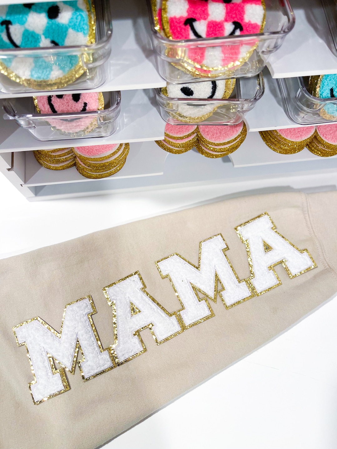 Mama White Chenille Patch Mama Patch With Gold Glitter Mama Cursive ...