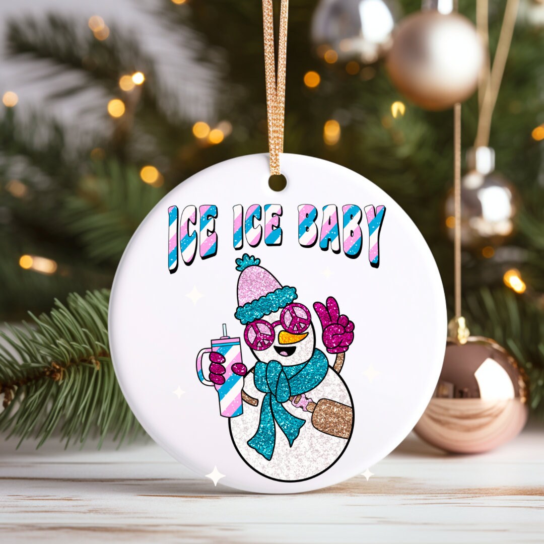 Ice Ice Baby Groovy Snowman UV DTF Sticker for Christmas Ornaments ...