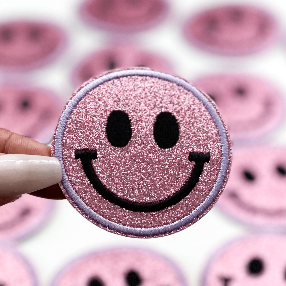 Smiley Face Patch Lavender Smiley Patch Fun Iron-on Patch for Trucker Hats Glitter Preppy Patch ...